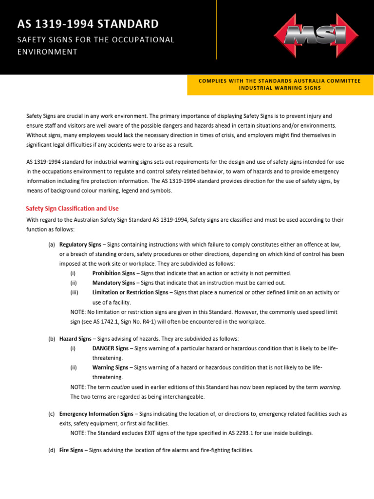 AS 1319 1994 Standard 1 | PDF | Rectangle | Safety