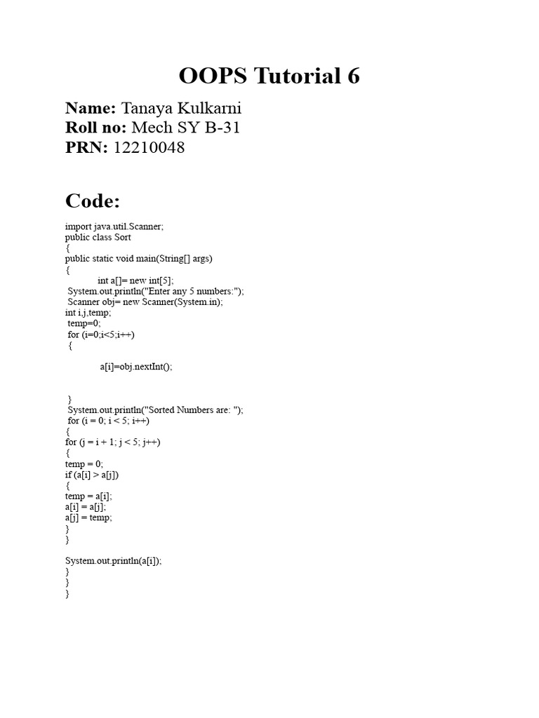 Tanaya Kulkarni OOPS Tut6 | PDF