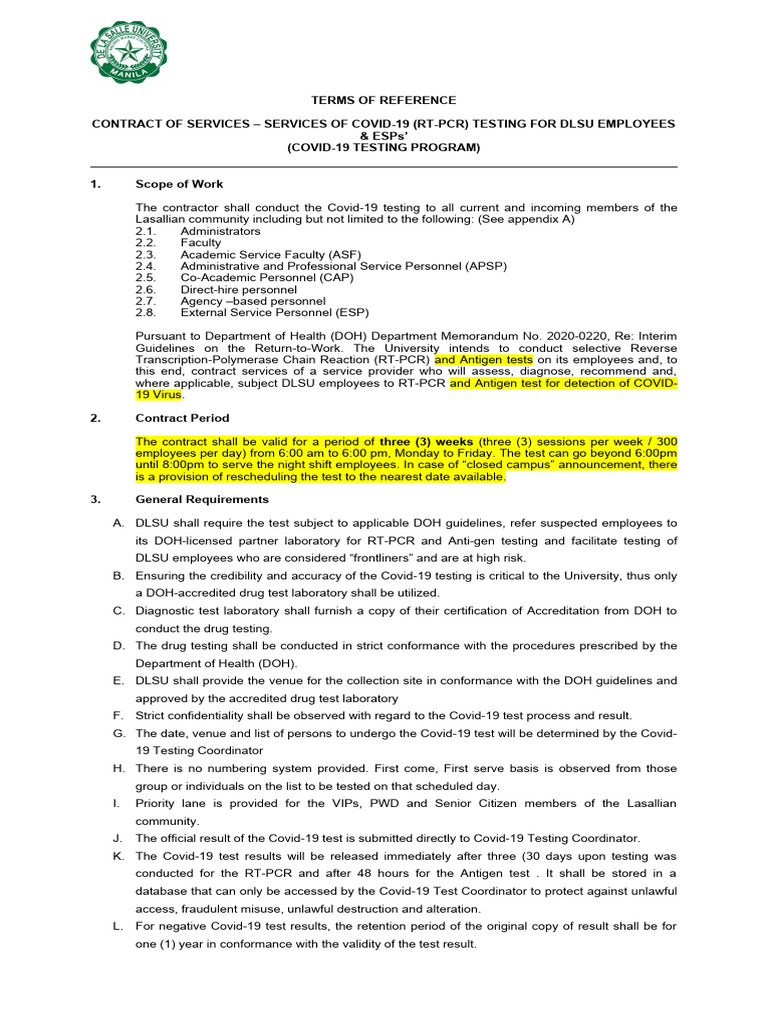 Terms of Reference (TOR) For Covid Testing | PDF | Medicine | Health Care