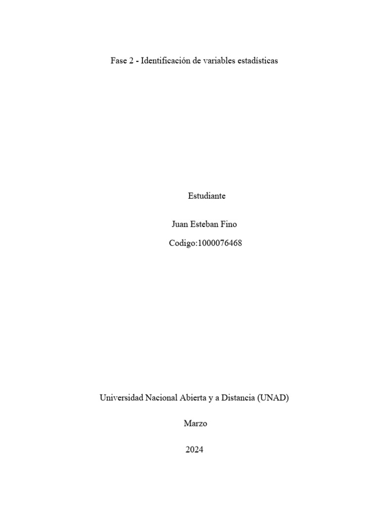 Unidad 1 Fase 2 Identificación De Variables Estadísticas
