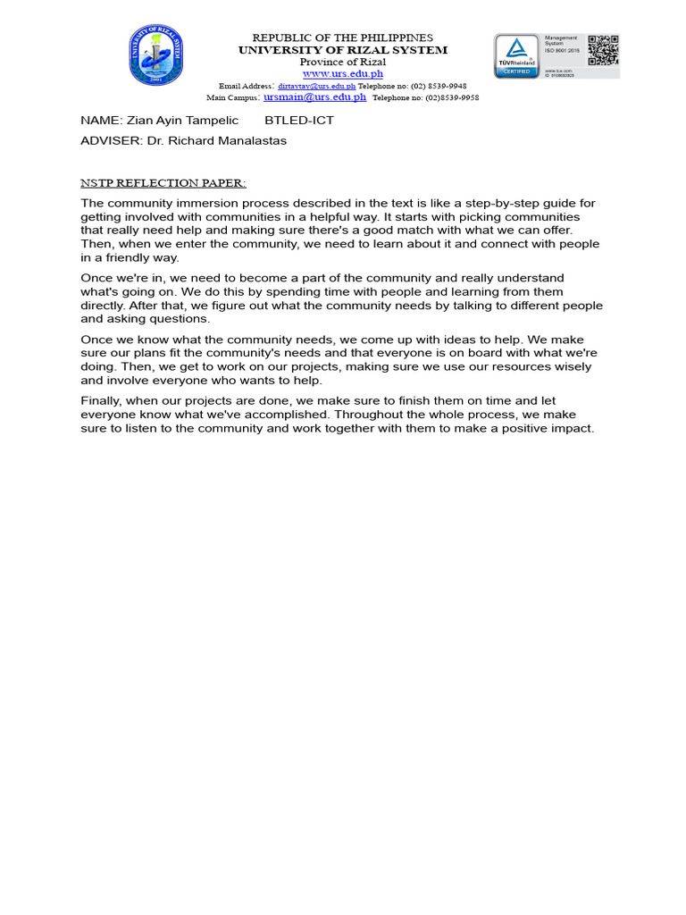 NSTP and STS Reflection Insights | PDF