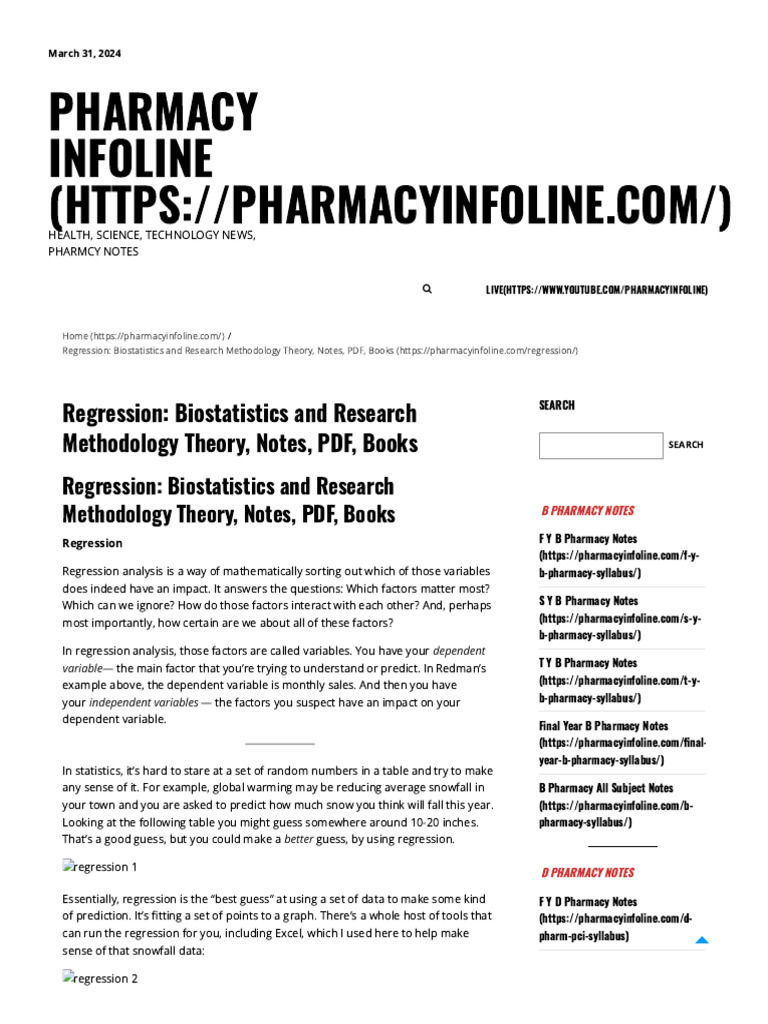 Regression in Pharmacy Research Methods | PDF | Regression Analysis ...