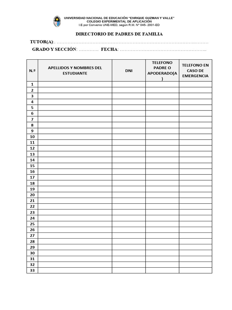 Modelo para Directorio de PPFF | PDF