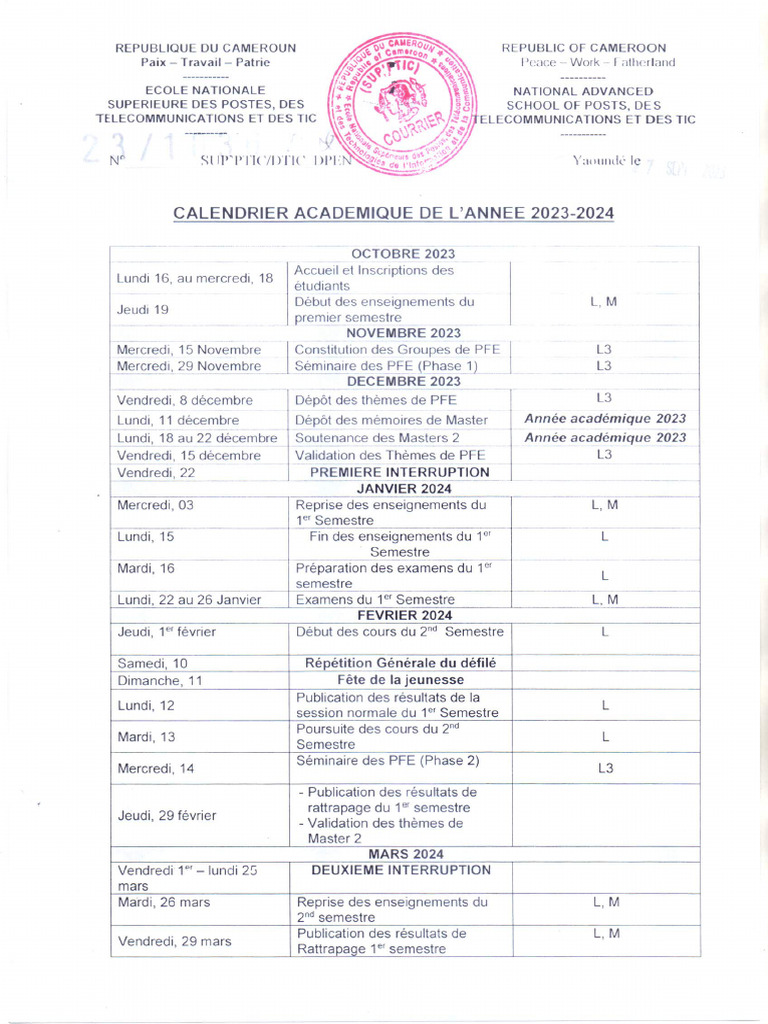 Calendrier Académique 2023-2024 | PDF