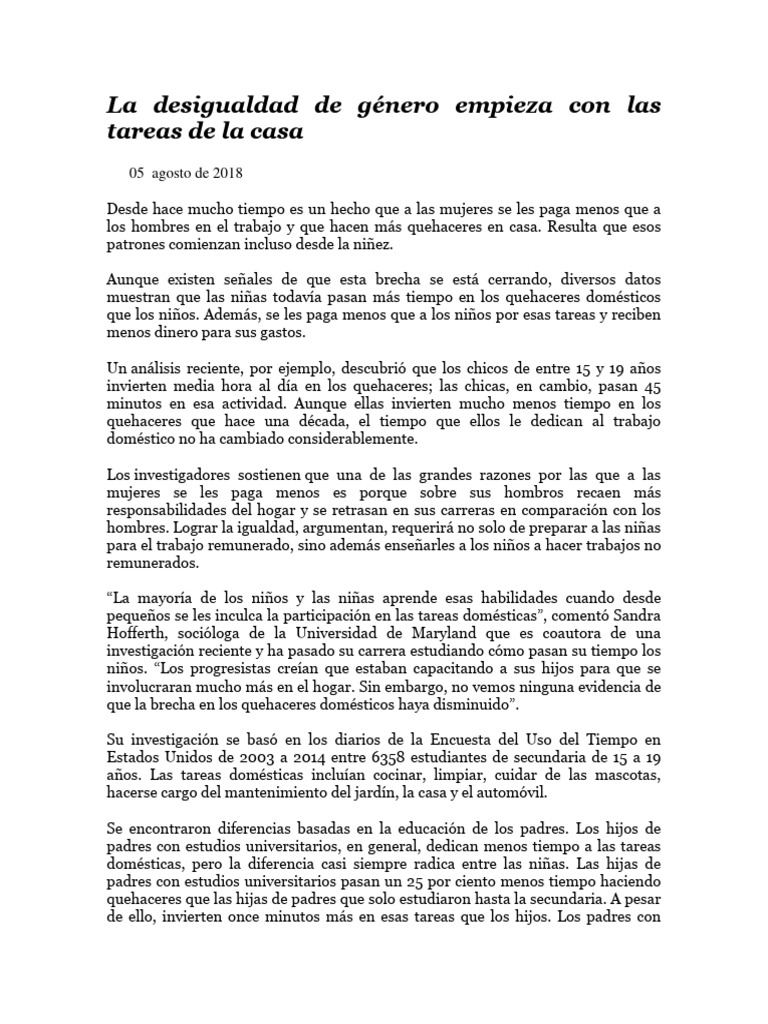 Desigualdad de género en tareas del hogar | PDF | Desigualdad de género ...