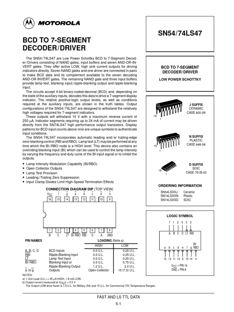 74LS47 | PDF | Electronic Engineering | Electrical Components