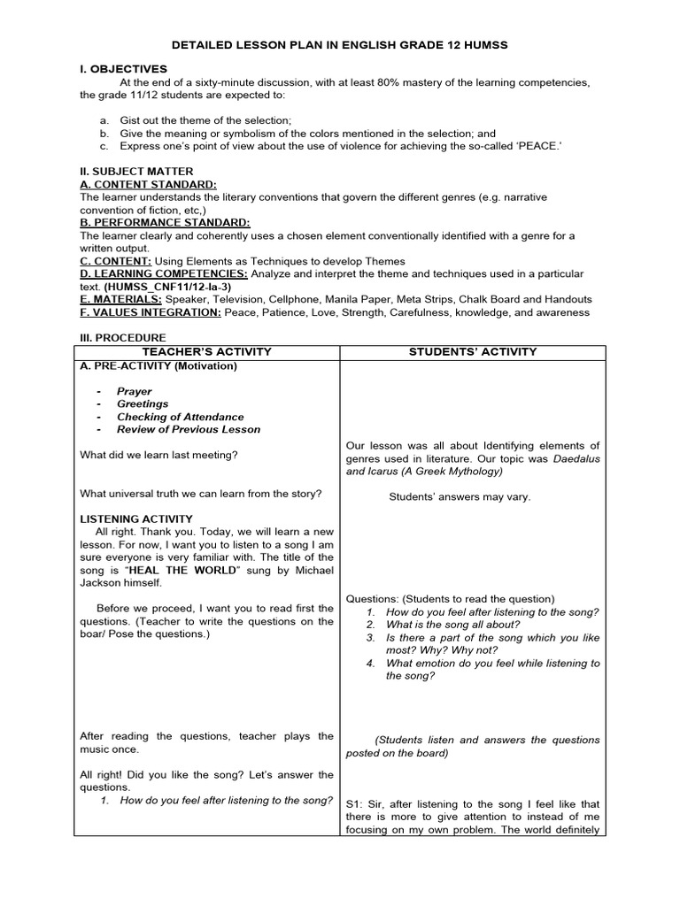 Detailed Lesson Plan in English Grade 12 | PDF