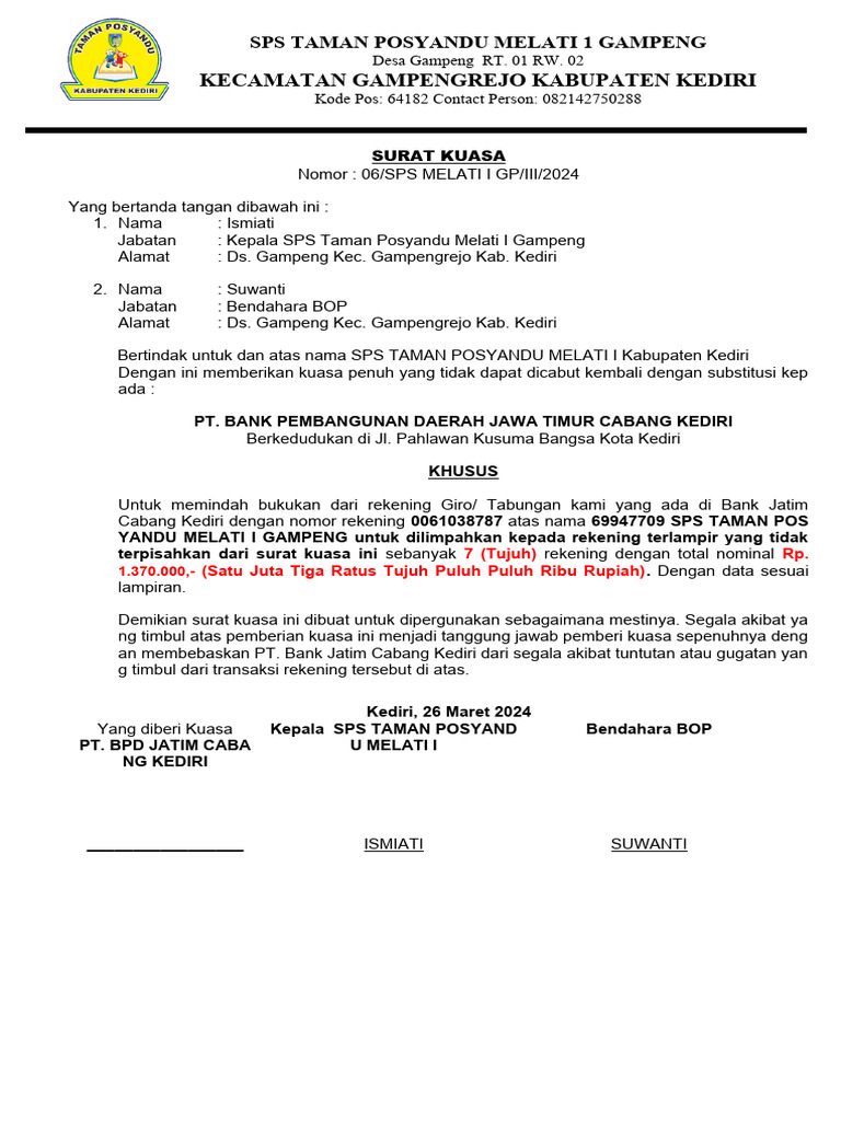 Surat Kuasa Bulan Maret 2024 | PDF