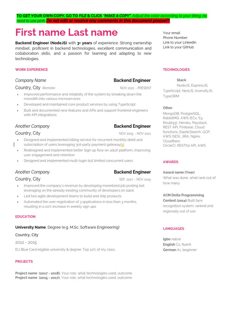 Backend - Full Stack - Master CV Template | PDF | Amazon Web Services ...