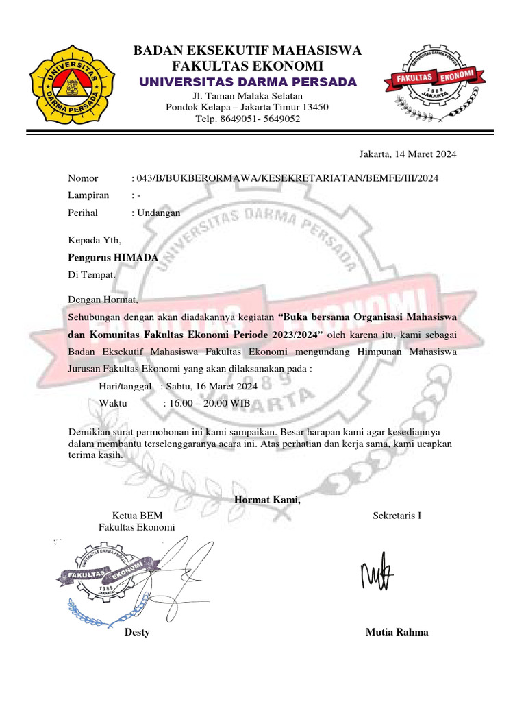 043 - Surat Undangan Bukber Himada | PDF