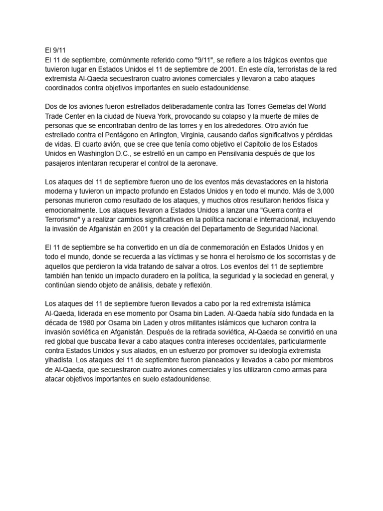 El 9-11 | PDF | Ataques del 11 de septiembre | Al Qaeda