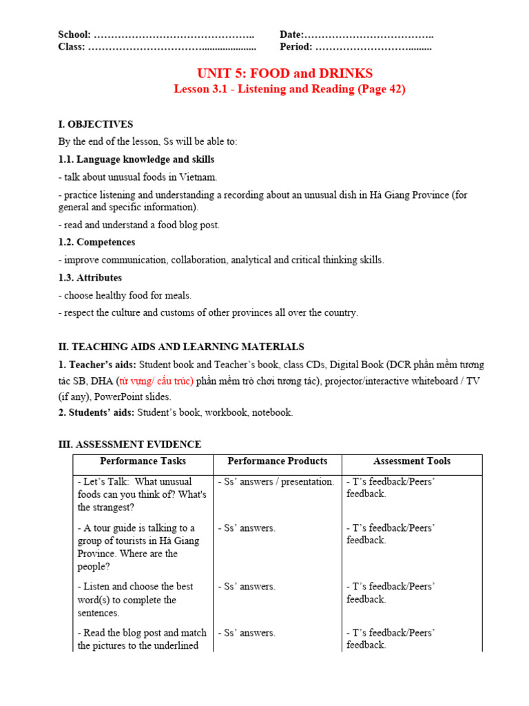 UNIT 5 - LESSON 3 - PART 1 - Listening and Reading | PDF | Human ...