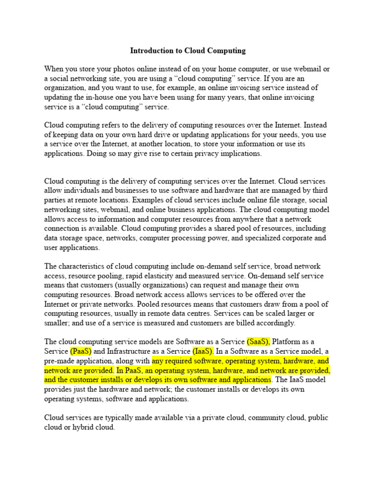 Cloud Computing Basics & Benefits | PDF | Cloud Computing | Software As A Service