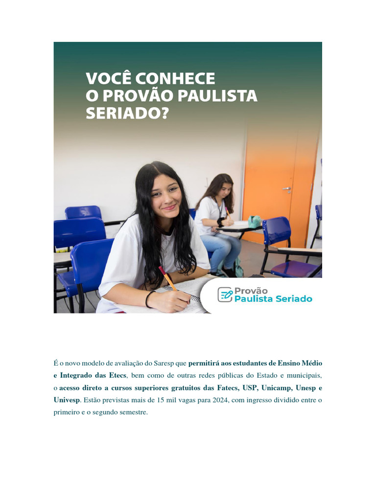Novo Saresp: Acesso a Universidades Públicas em SP | PDF