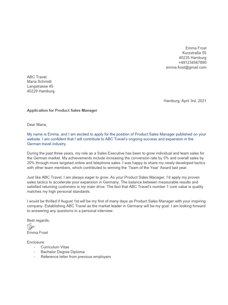 German Cover Letter (TEMPLATE) | PDF