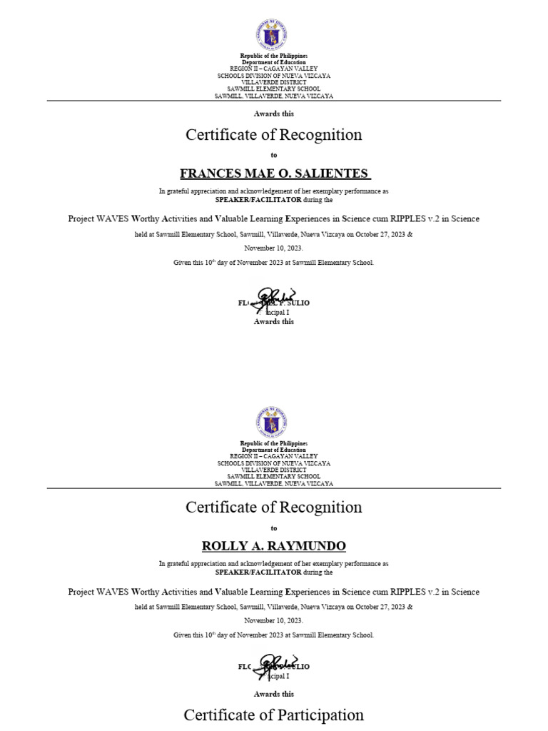 Certificates for Project WAVES Participants | PDF | Government | Public ...