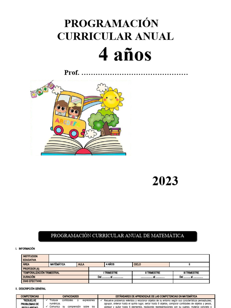 Programación Anual 4 Años | PDF | Enseñando | Hombre