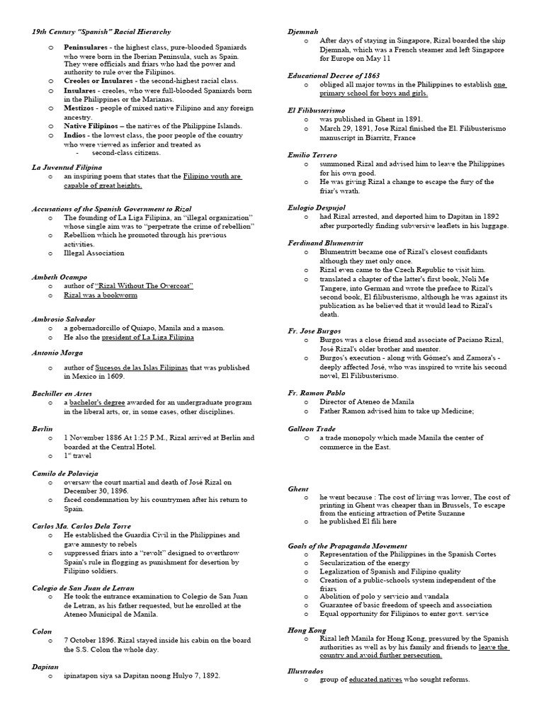 Rizal Course Midterm Reviewer | PDF | Philippines | Manila