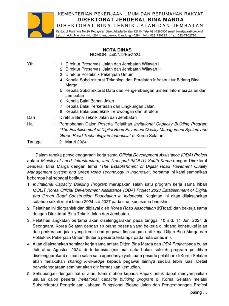 Nota Dinas Permohonan Calon Peserta Pelatihan Invitational Capacity ...