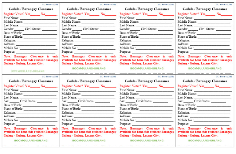 BMV Form ACDJ Cedula Barangay Clearance | PDF | Human Rights | Equality Rights