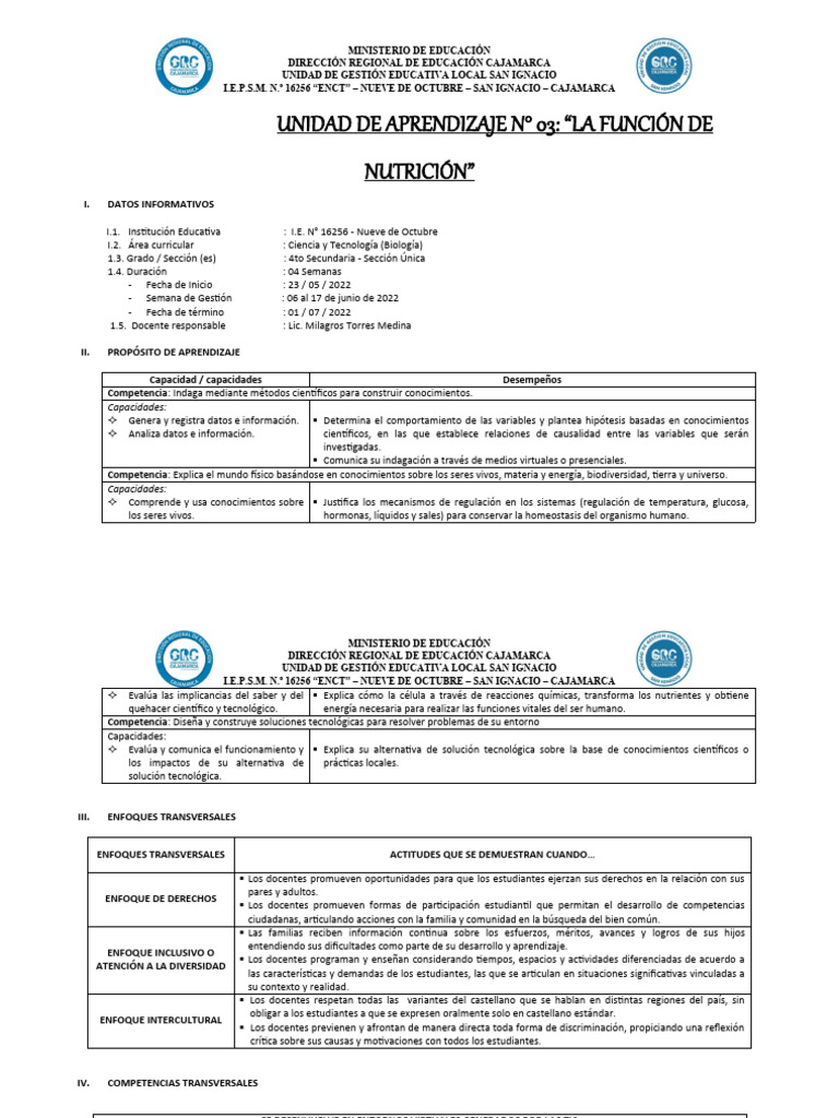 NO2023 - EXPERIENCIA DE APRENDIZAJE #03 - C y T - 4TO SEC. | PDF | Aprendizaje | Maestros