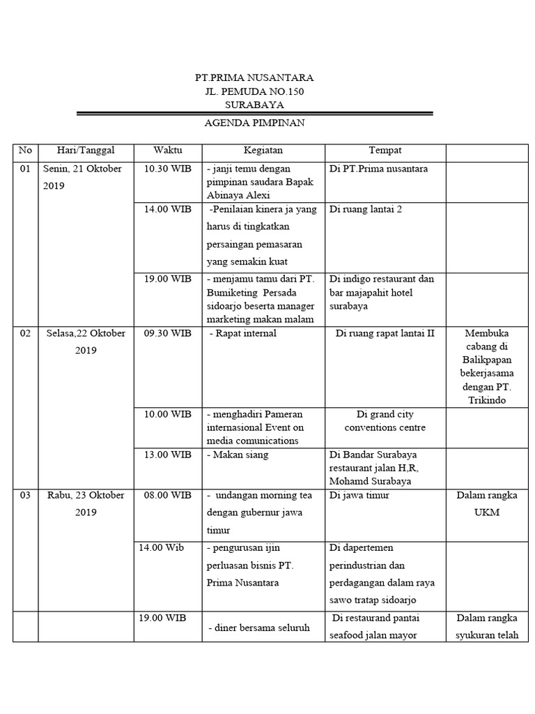 Agenda Pimpinan | PDF