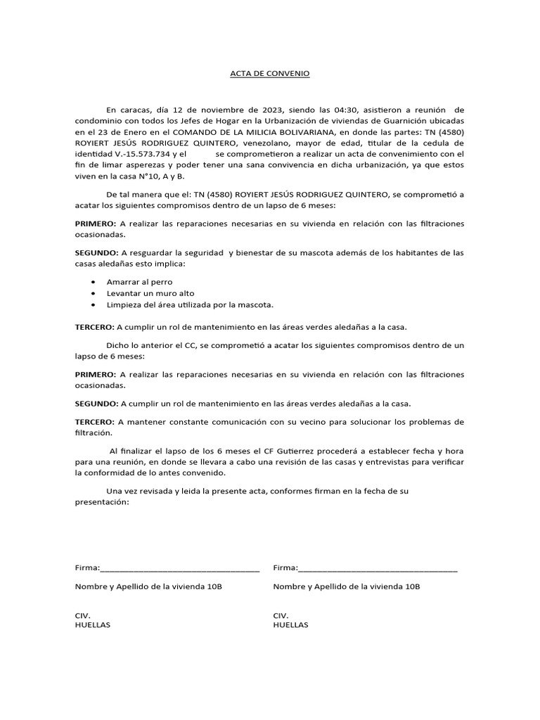 Acta de Convenio | PDF