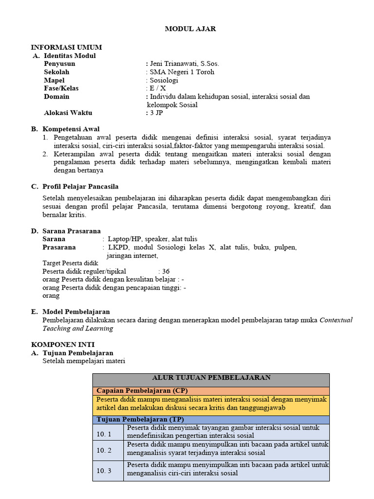 Modul Ajar Interaksi Sosial - Jeni | PDF