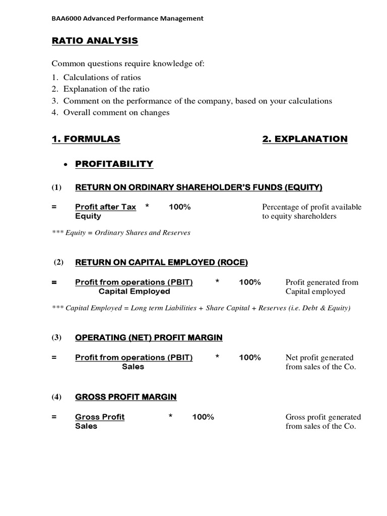 Ratio Analysis Summary | PDF | Dividend | Investing