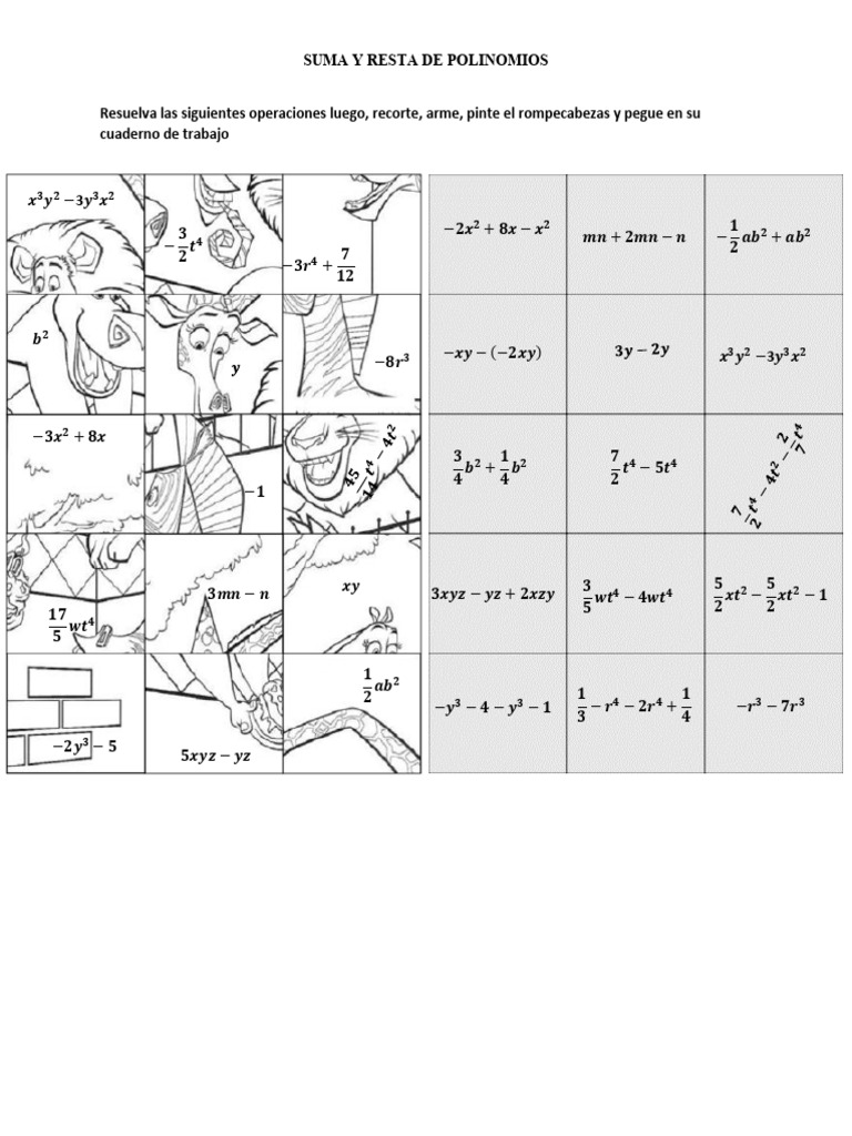 Rompecabezas de Suma y Resta de Polinomios | PDF