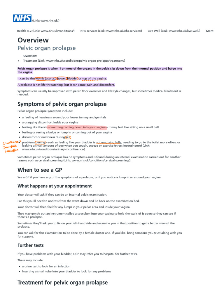 Pelvic Organ Prolapse - NHS | PDF | Vagina | Urinary Incontinence