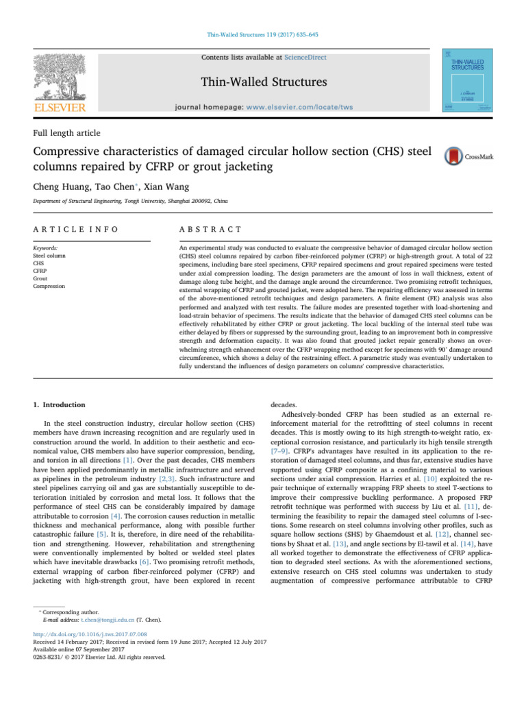 Compressive Characteristics of Damaged Circular Hollow Section (CHS ...