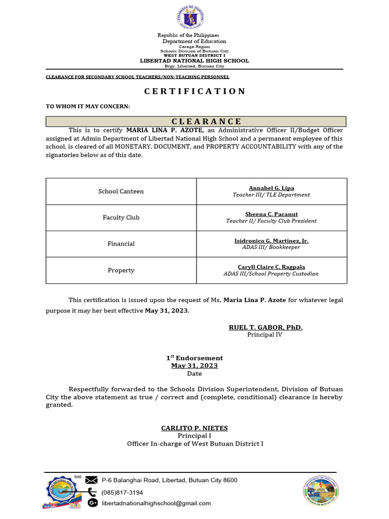 School Clearance | PDF