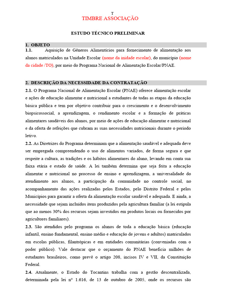 Estudo Técnico Preliminar - Gêneros Alim | PDF