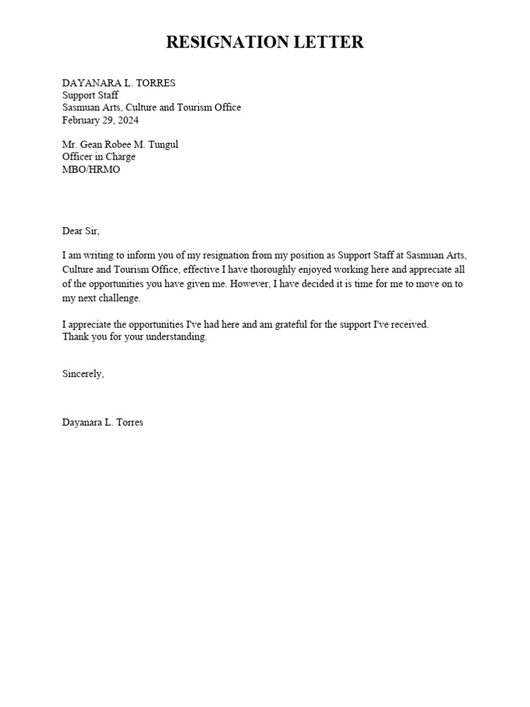Resignation Letter | PDF