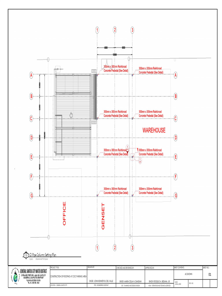 COC Roofing 1-GI Pipe Column Setting Plan | PDF