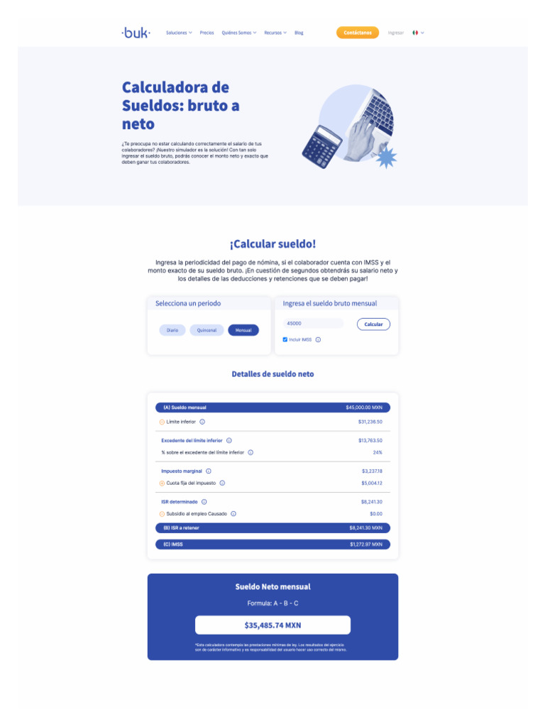 Screencapture Buk MX Recursos Calculadora Calculadora de Sueldos 2024 01 31 11 - 22 - 14 | PDF