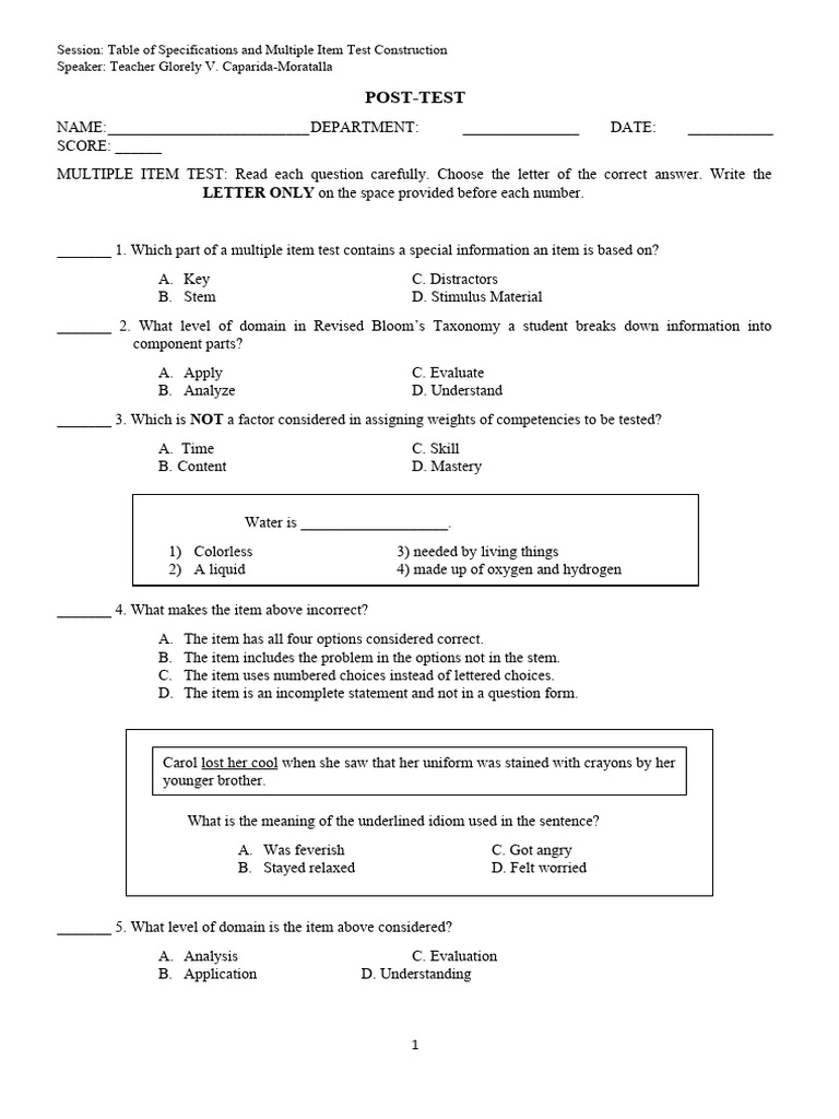 Session POST TEST | PDF | Validity (Statistics) | Cognitive Science