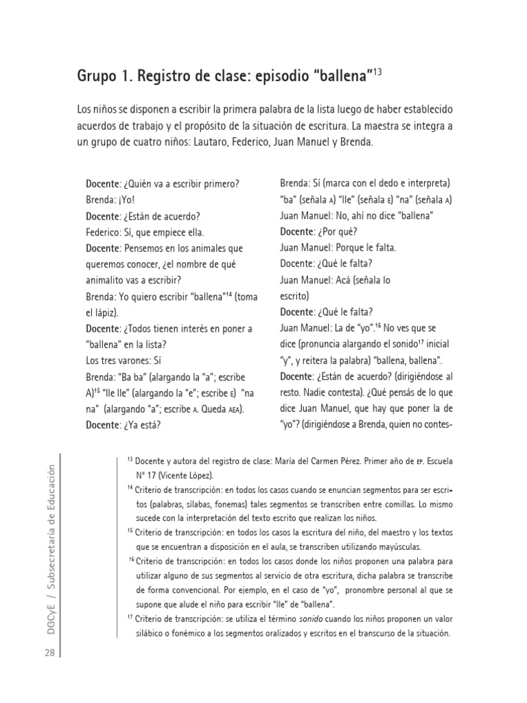 Escritura colaborativa en clase: "ballena" | PDF | Sílaba | Palabra