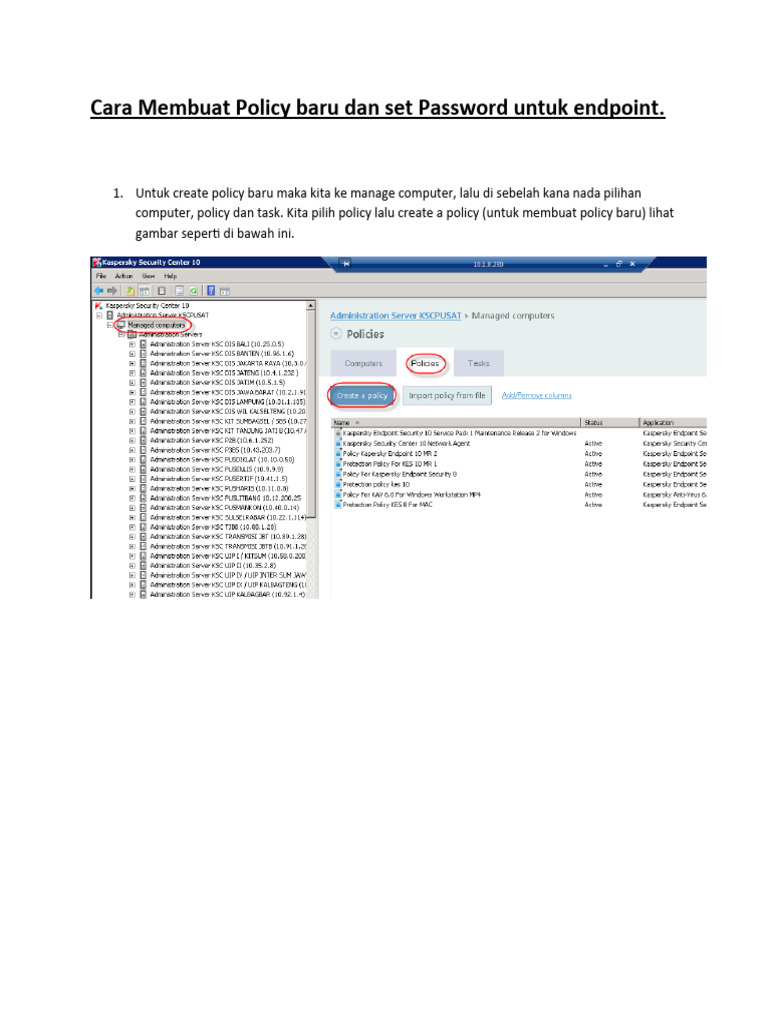 Cara Membuat Policy Baru Dan Set Password Untuk Endpoint | PDF