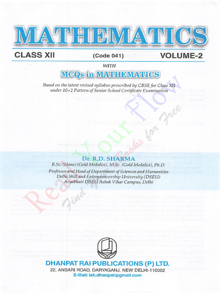 RD Sharma Maths Class 12 Volume 2 2023-2024 | PDF | Euclidean Vector ...