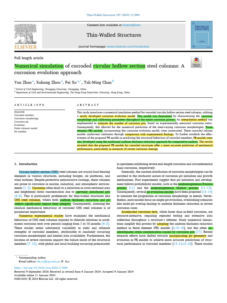 Corrosion Evolution in Steel Columns Simulation | PDF | Corrosion ...