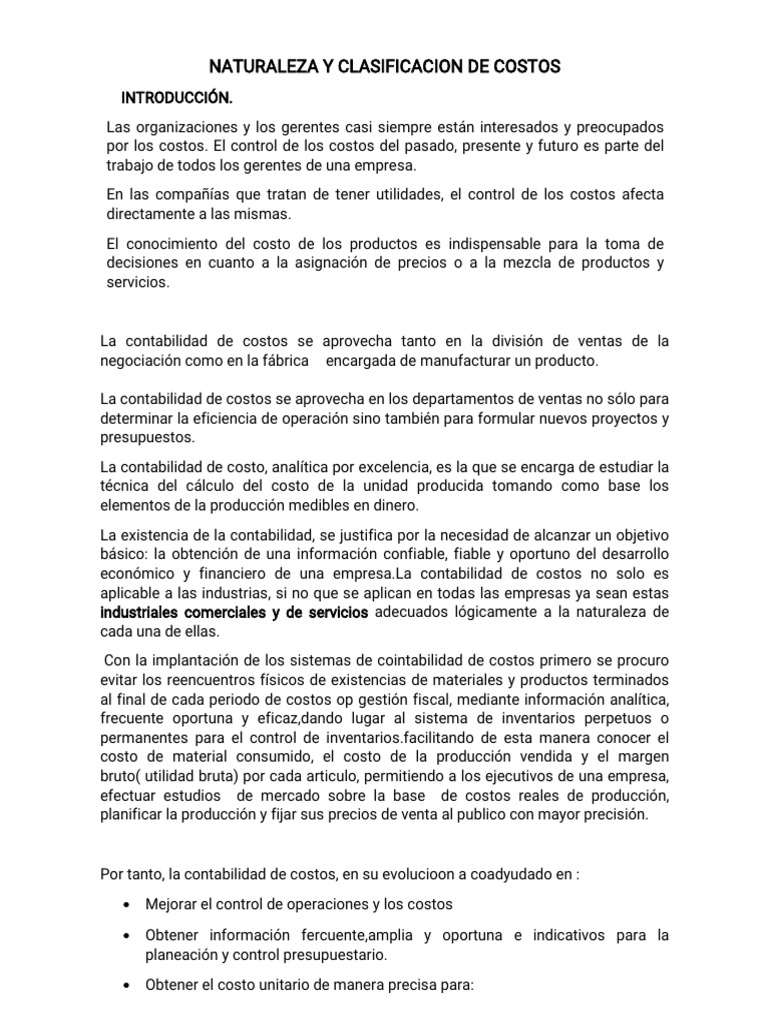 Naturaleza y Clasificacion de Costos | PDF