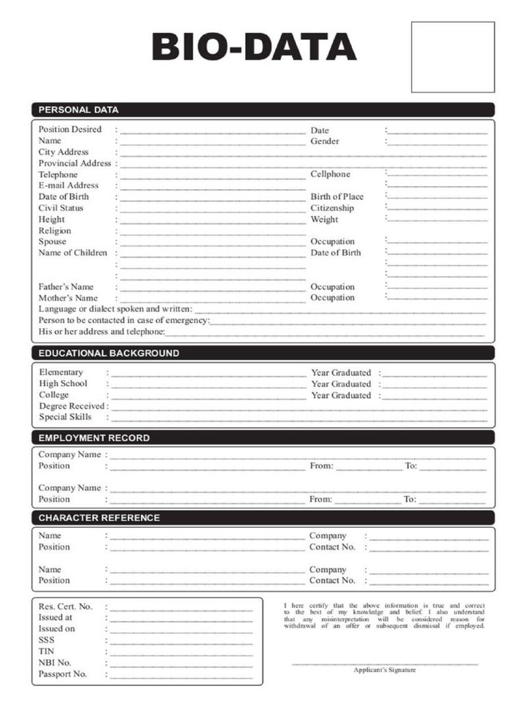 Bio Data Form Philippines (Copyrighted) | PDF