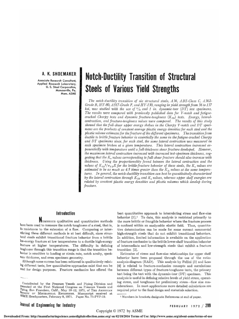 Notch-Ductility Transition of Structural Steels of Various Yield ...