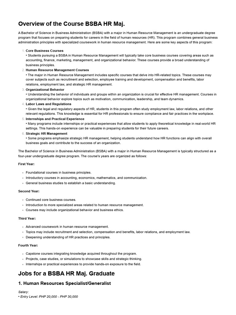 BSBA HR Management Program Guide | PDF | Human Resources | Human Resource Management