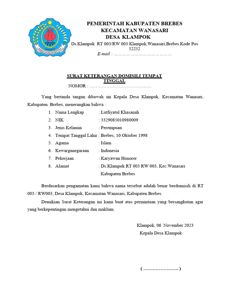 A. Contoh Surat Keterangan Domisili | PDF