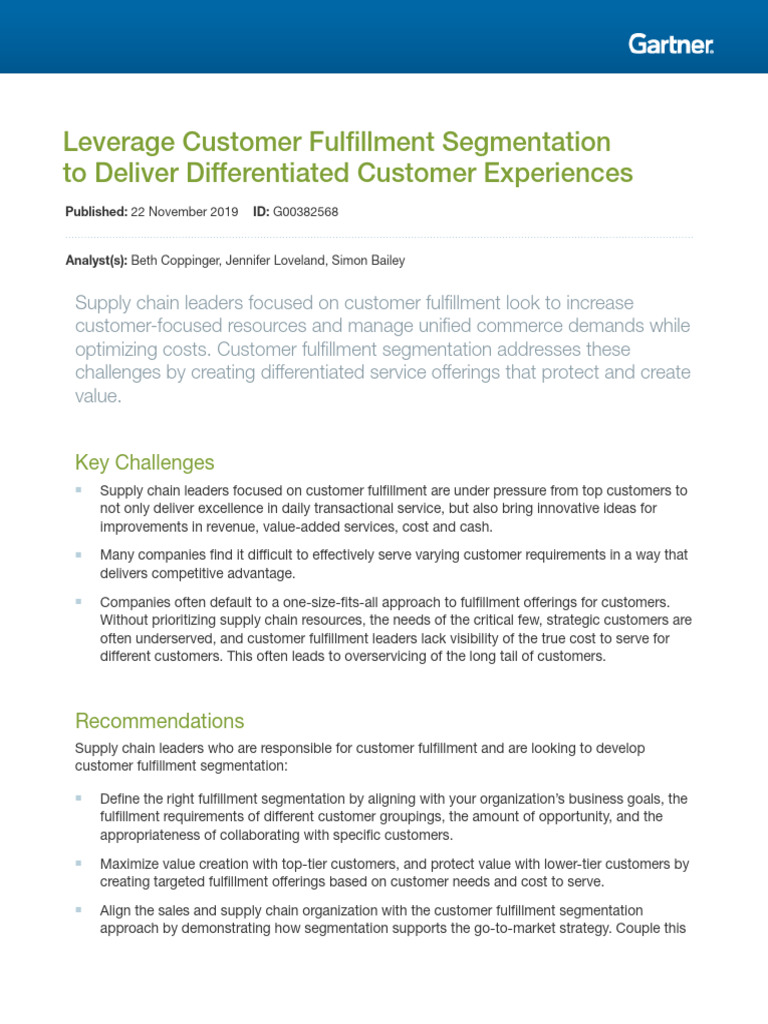 Leverage Customer Fulfillment Segmentation To Deliver Differentiated ...
