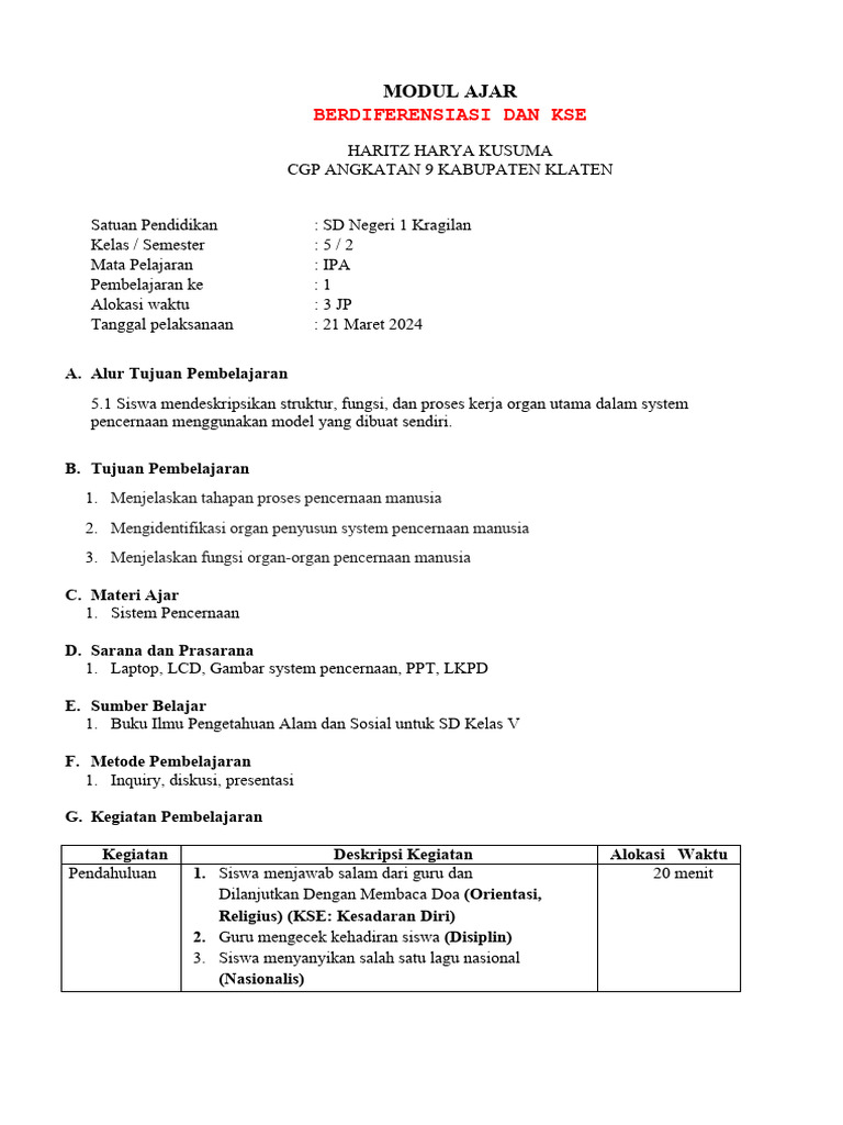 Modul Ajar Kelas 5 Diferensiasi Dan Kse Ipa | PDF