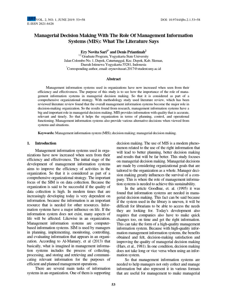 MIS Impact on Managerial Decisions | PDF | Decision Making | Management ...